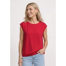 T-Shirt Street One, Damen, Gr. 34, salsa rot, Stoff, 95% Viskose, 5% Elasthan, unifarben, normal normal, U-Boot-Ausschnitt, abgesteppt, Shirts T-Shirt, aus strecthigem Viskosematerial