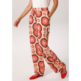 Schlupfhose Aniston CASUAL, Damen, Gr. 44, N-Gr, wollwei&szlig;, rot, schwarz, rosa, khaki, Web, Obermaterial: 100% Viskose, bedruckt, gemustert, weit lang, Hosen Schlupfhose, mit fantasievollem Mandela-Druck