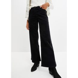 bonprix Cordhose im Marlene-Stil, schwarz, Gr.52, L&auml;ssige Marlene-Stretch-Hose mit ausgestelltem Bein, aus Cord