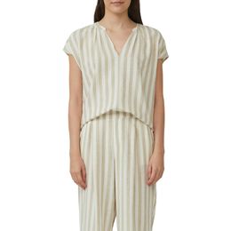 Kurzarmbluse s.Oliver, Damen, Gr. 40, beige (beige stripe), Obermaterial: 52% Leinen, 48% Viskose, bedruckt, regular fit Po-bedeckend, V-Ausschnitt, Blusen, mit All-Over Print