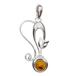 Kettenanh&auml;nger OSTSEE-SCHMUCK "OSTSEE-SCHMUCK Anh&auml;nger Katze Anh&auml;nger Katze", wei&szlig;, Schmuckanh&auml;nger, Damen, 36 x 16mm, Silber 925 (Sterlingsilber), 1,9 g, Kettenanh&auml;nger