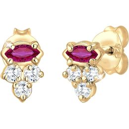 Paar Ohrstecker Elli "Schmuck Geschenk Silber 925 Ohrringe", rot (gelbgoldfarben, pink, kristallwei&szlig;, pink, kristallwei&szlig;), Ohrringe, Damen, Silber 925 (Sterlingsilber), mit Rubin (synth.), Glasstein