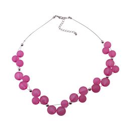 Collierkettchen Steuer "Rhodiumfarbenes Drahtcollier mit pinkfarbenen Zierperlen", pink, Halsketten, Damen, 50+8cm, Metall, L: 58 B: 1mm, gl&auml;nzend, B:1mm