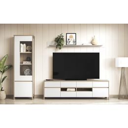 Wohnwand Home Affaire "Stranda, moderne Anbauwand, Komplettset im Scandi-Style", wei&szlig; (wei&szlig; skandi eiche), B:266cm, Holzwerkstoff, Kastenm&ouml;bel-Sets, Wohnwand, enth&auml;lt Vitrine, Lowboard und Wandboard, 270 cm breit