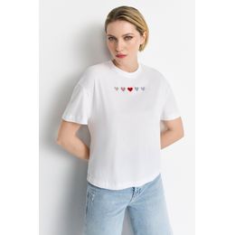 T-Shirt RICHROYAL, Damen, Gr. XS, wei&szlig;, Single Jersey, Obermaterial: 100% Baumwolle, loose fit kurz, Rundhals, abgesteppte Kante, Shirts T-Shirt, Mit Rundhalsausschnitt