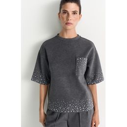 T-Shirt RICHROYAL, Damen, Gr. L, shadow grau, Jersey, Obermaterial: 46% Polyester, 45% Viskose, 9% Elasthan, Rundhals, Shirts T-Shirt, mit Strass und Perlen, Rundhals