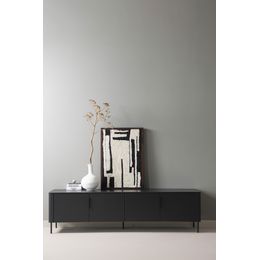 Lowboard Woood "Gunnar mit geschliffener Oberfl&auml;che und 4 T&uuml;ren", mattschwarz, B:200cm H:56cm T:44cm, FSC-zertifiziertes Massivholz, Sideboards, Lowboard, FSC-Mix Massivkiefer, wasserbasierter Lack