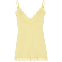 Spaghettitop rosemunde "Billie Strap Top", Damen, Gr. 38, gelb (zartgelb), Obermaterial: 90% Polyester, 10% Elasthan, normal h&uuml;ftlang, V-Ausschnitt, Tops, Vintage-Spitzenbesatz an Ausschnitt und Saum, feminin