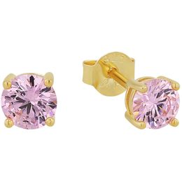 Paar Ohrstecker Amor "Trachtenschmuck, Volksfest", pink (gelbgoldfarben, pink, pink), Ohrringe, Damen, 5mm, Silber 925 (Sterlingsilber), mit Zirkonia (synth.)