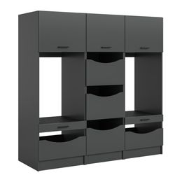 Mehrzweckschrank-Set Welltime "FALAS, 3-teilig, Hauswirtschaftsraum Set, Breite 192 cm", anthrazit nb, H:195cm T:68cm, Holzwerkstoff, Kastenm&ouml;bel-Sets, Kombination, Waschmaschinenumbau, Waschmaschinenschrank, W&auml;schekammer
