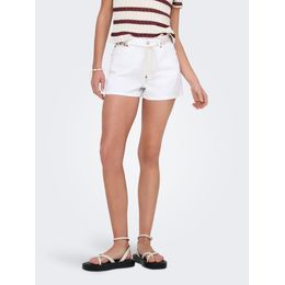 Jeansshorts Only "ONLZUMA HW SHELL BELT DNM SHORTS BJ", Damen, Gr. L (40), N-Gr, wei&szlig; (wei&szlig; denim), Denim/Jeans, Obermaterial: 100% Baumwolle, unifarben, slim fit kurz, Jeans Jeansshorts, mit Destroyed Effekt und ausgefranstem Saum