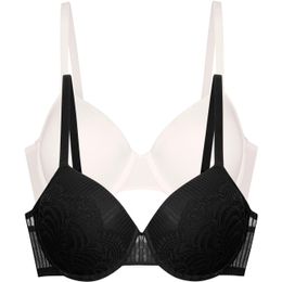 Halbschalen-BH Dorina "Emersyn", Damen, Gr. 75, Cup G, schwarz (schwarz, ivory), Obermaterial: 64% Polyamid, 27% Polyester, 9% Elasthan, BHs, gepolsterte Cups, st&uuml;tzende B&uuml;gel