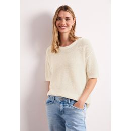 Kurzarmpullover Street One, Damen, Gr. 46, soft beige, Web, 69% Baumwolle, 31% Polyester, Strukturmuster, regular fit normal, Rundhals, B&uuml;ndchen, Pullover, im soften Baumwoll-Mix