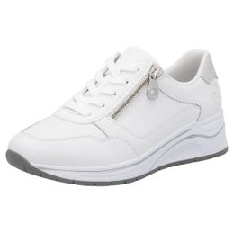 Keilsneaker Rieker, Damen, Gr. 42, silber (wei&szlig;, silberfarben), Leder, Lederimitat, Schuhe, Halbschuh, Schn&uuml;rschuh, Freizeitschuh mit Soft-Einlage