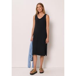 Jerseykleid STREET ONE STUDIO, Damen, Gr. 38, EURO-Gr&ouml;&szlig;en, schwarz, Web, 49% Baumwolle, 49% Polyester, 2% Elasthan, unifarben, comfort fit knieumspielend, V-Ausschnitt, abgesteppt, Kleider Jerseykleid, im Basic Style