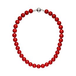 Perlenkette Jobo, rot, Halsketten, Damen, Metall Perlen, L: 45, Metall, Perlen, Perlenkette, mit Muschelkern-Perlen 45 cm