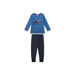 Schlafanzug Sanetta "Pyjama Schlafanzug Polizei lang", Jungen, Gr. 128, bunt (blau), Obermaterial: 100% Baumwolle CO(Bio)., Homewear-Sets Schlafanzug