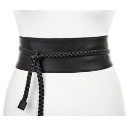 Tailleng&uuml;rtel Tamaris "Conny", Damen, Gr. XL, schwarz, Rindsleder, unifarben, G&uuml;rtel, Taillieng&uuml;rtel mit geflochtenem Bindeband