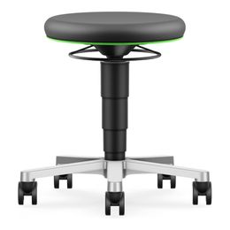 bimos Labor Hocker mit Rollen Skintec schwarz Sitzh&ouml;he 450-650 mm Farbring gr&uuml;n (9463L-4000-3280)