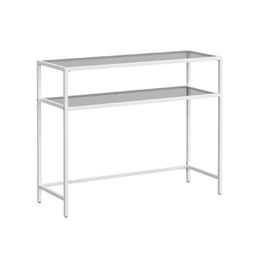 METALLKONSOLE mit 2 Regalen aus geh&auml;rtetem Glas 30/90/80 cm