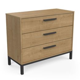 Demeyere KOMMODE mit 3 Schubladen, in einem Dekor aus Eiche und mattem Schwarz Craft - L90,7 cm