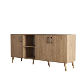 SIDEBOARD 3 T&uuml;ren und 2 offene F&auml;cher Dekor Eiche B180 cm - EXXEN