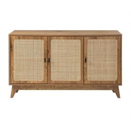 SIDEBOARD 3 T&uuml;ren mit Naturgeflecht-Front B120 cm - ALIA