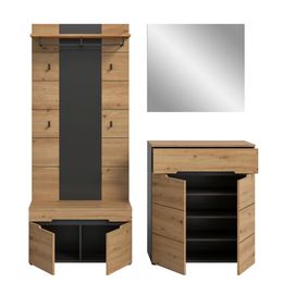 Garderobe CANU 4-teilig Eiche, Grau