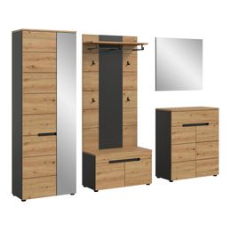 Garderobe CANU 5-teilig Eiche, Grau