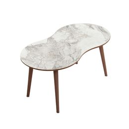 COUCHTISCH mit organischer Platte in wei&szlig;er Marmoroptik 54/45/99 cm