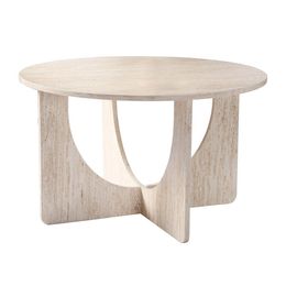 COUCHTISCH mit runder Tischplatte im Travertin-Optik 70/70/42 cm