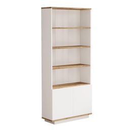 B&Uuml;CHERREGAL mit 2 T&uuml;ren und 4 Ablagen in Atlantik-Kiefer und Wei&szlig; 75/26/168 cm