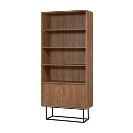 REGAL mit 3 Regalb&ouml;den und 2 T&uuml;ren, Nussbaumdekor, H182 cm - Rea