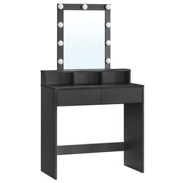 SCHMINKTISCH 1 Schublade, 3 F&auml;cher und 1 Spiegel mit Lampen Schwarz &ndash; B80 cm