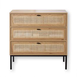 KOMMODE mit 3 Schubladen und Vorderseite aus Rattan - L80 cm
