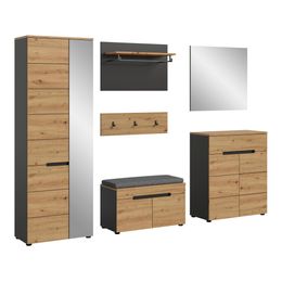 Garderobe CANU 6-teilig Eiche, Grau