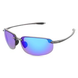 Maui Jim MJ0456S Hookipa Xlarge | Unisex-Sonnenbrille | Fassung: Randlos, Eckig, Kunststoff, Grau Transparent | Glasfarbe: Blau