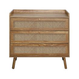 KOMMODE mit 3 schubladen und fronten aus nat&uuml;rlichem rattan - palmo 80/39/79 cm