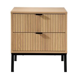 NACHTTISCH 2 Schubladen Effekt Holz mit Rillen - H51cm