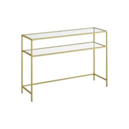 METALLKONSOLE mit 2 Regalen aus geh&auml;rtetem Glas 30/90/80 cm
