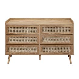 KOMMODE mit 6 schubladen mit fronten aus nat&uuml;rlichem rattan - PALMO 120/39/79 cm