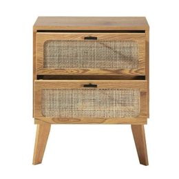 NACHTTISCH mit 2 schubladenrattanfronten und holzdekorbeinen alia 45/29/56 cm