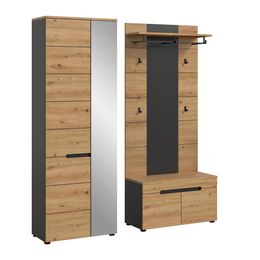 Garderobe CANU 3-teilig Eiche, Grau