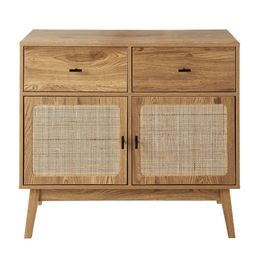 KOMMODE mit 2 T&uuml;ren und 2 SchubladenFronten aus Rattan 39/79/90 cm