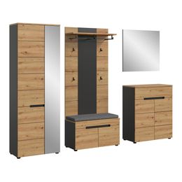 Garderobe CANU 6-teilig Eiche, Grau