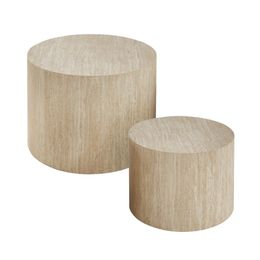 COUCHTISCHE RUND TRAVERTINOPTIK 2er set 58/58/58 cm