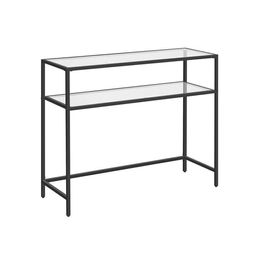 METALLKONSOLE mit 2 Regalen aus geh&auml;rtetem Glas 30/90/80 cm