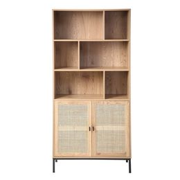B&Uuml;CHERREGAL mit Aufbewahrung 2 T&uuml;ren aus nat&uuml;rlichem Rattan H175cm - JAYA