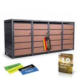 ALBATROS M&uuml;lltonnenbox 4er Holzdekor, 120L bis 240L, f&uuml;r Vier Tonnen, M&uuml;lltonnenverkleidung aus verzinktem Metall mit Holzdekor-Front, Anthrazit Grau RAL7016, abschlie&szlig;bar, wetterfest, gepr&uuml;ft nach ISO9227, mit Aufkleber Set