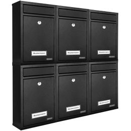 Monzana Briefkasten 6er-Set Schwarz mit je 2 Schl&uuml;sseln